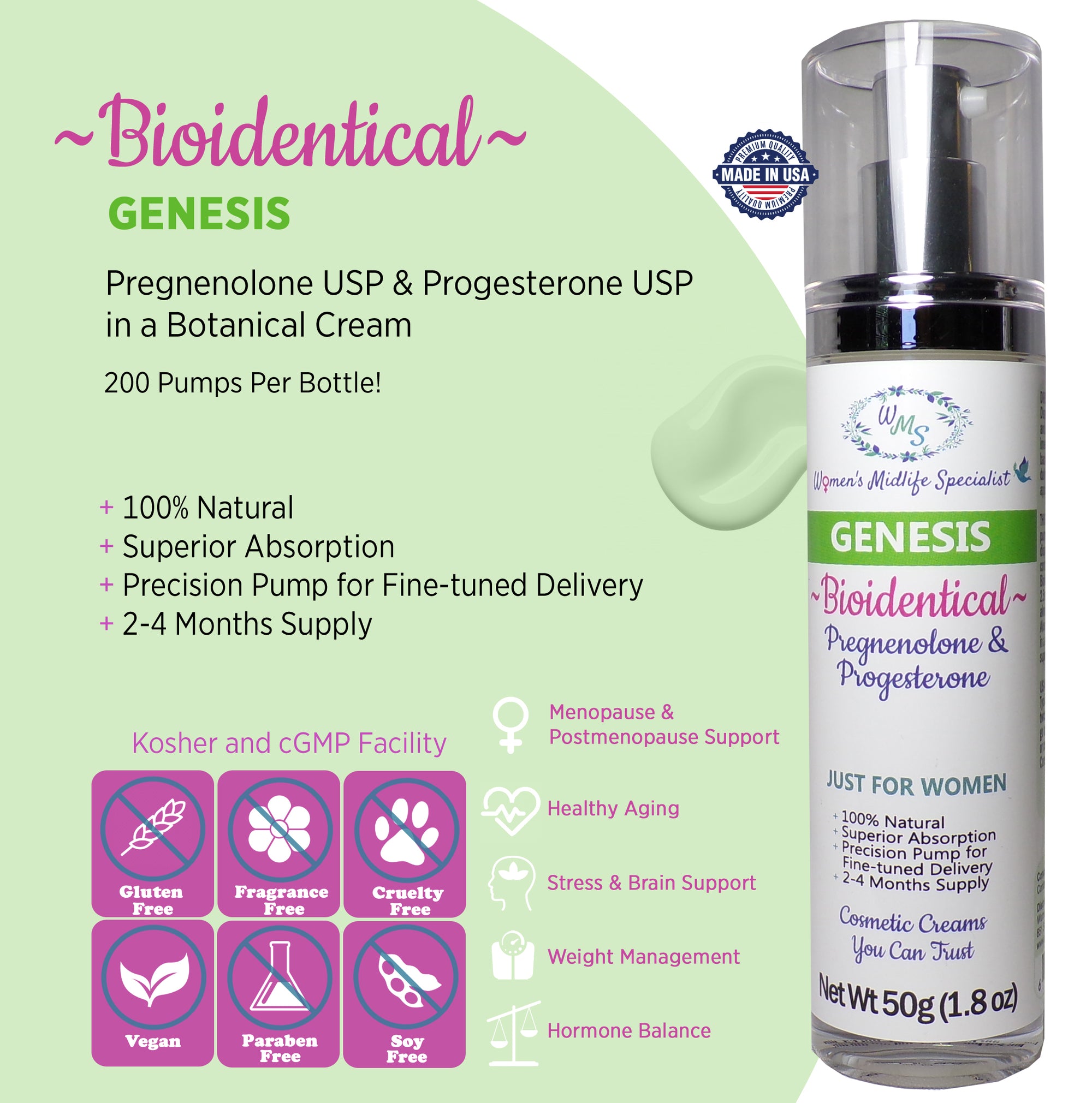 GENESIS - Pregnenolone & Progesterone in an All Natural Cream – 200 Pu ...